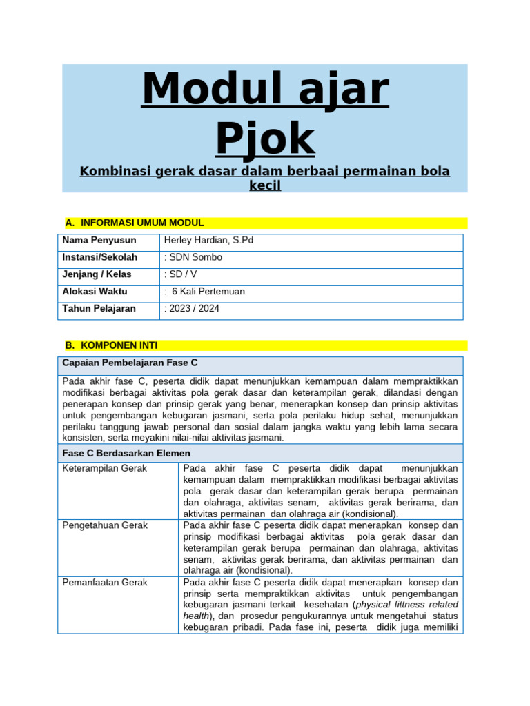 Modul Ajar Pjok Semester 2 | PDF