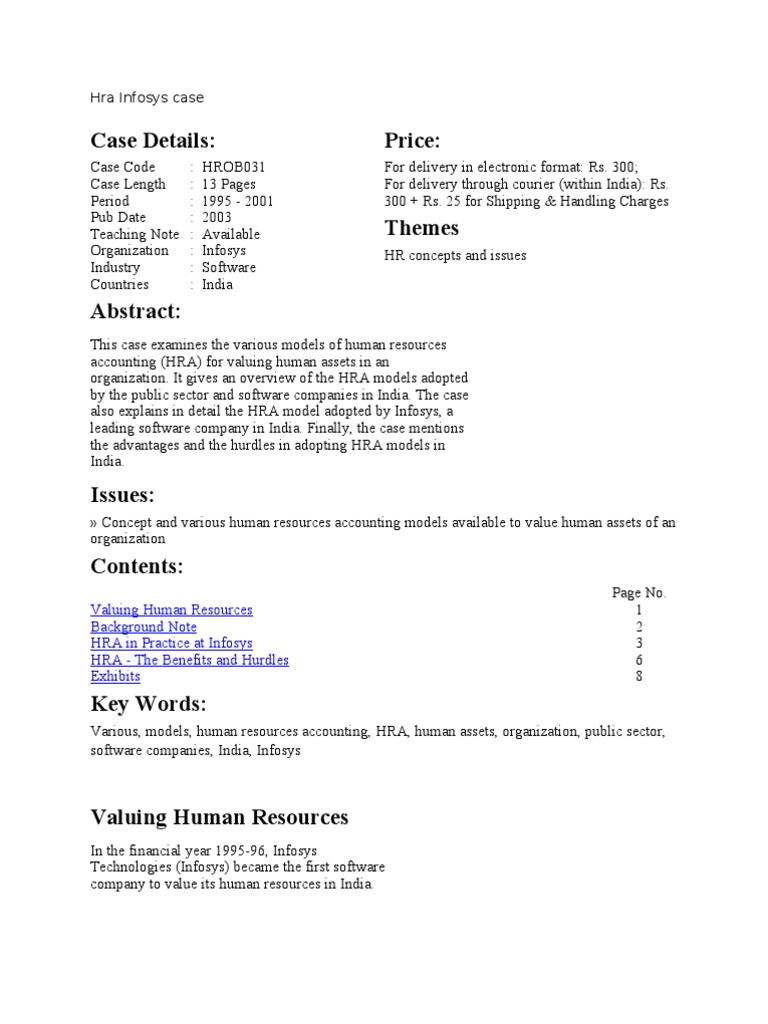 Hra Infosys Case | PDF | Employment | Corporations