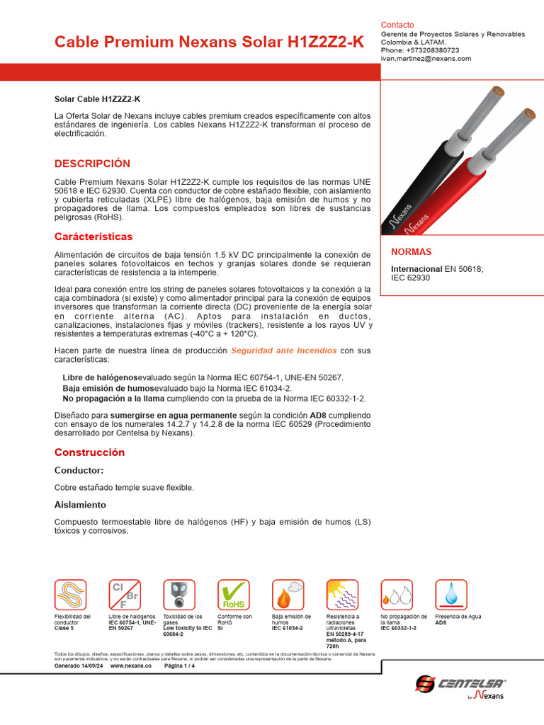 Nexans - Cable Premium Nexans Solar H1... | PDF