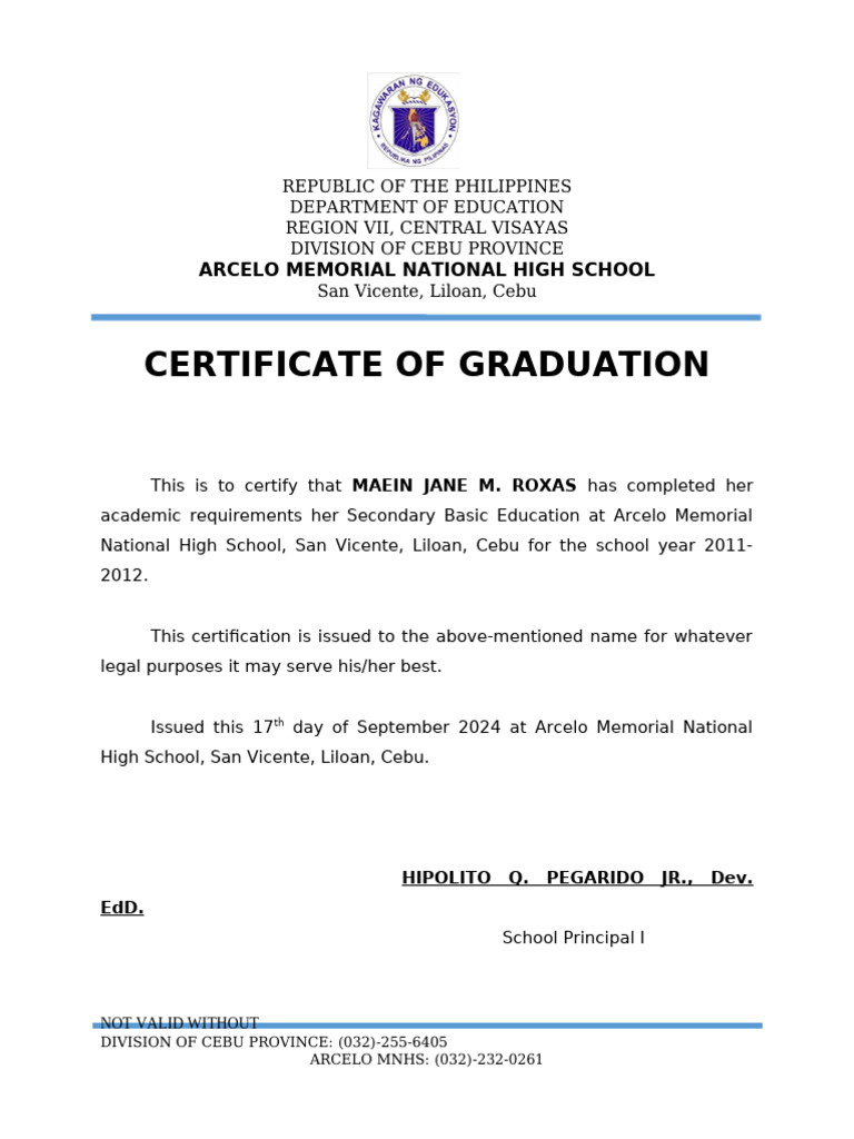 CERT. OF GRADUATION | PDF