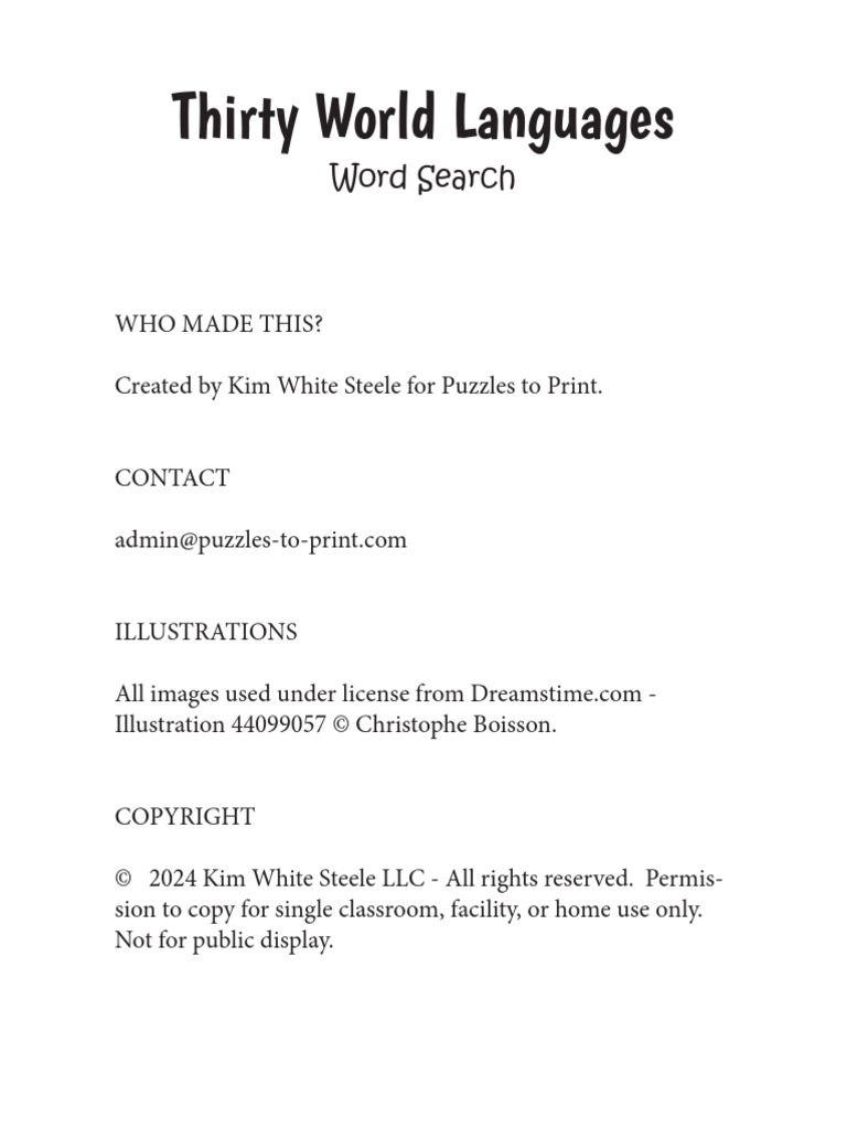 Thirty World Languages Word Search | PDF