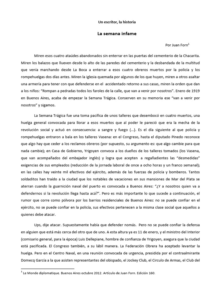 Forn Un Escritor La Historia La Semana Infame | PDF