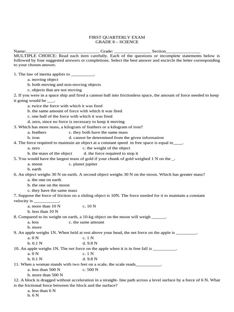 1st Quarter Science 8 | PDF