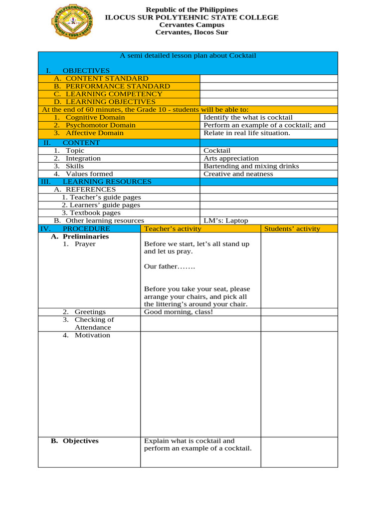 Lesson-Plan - Cocktail | PDF