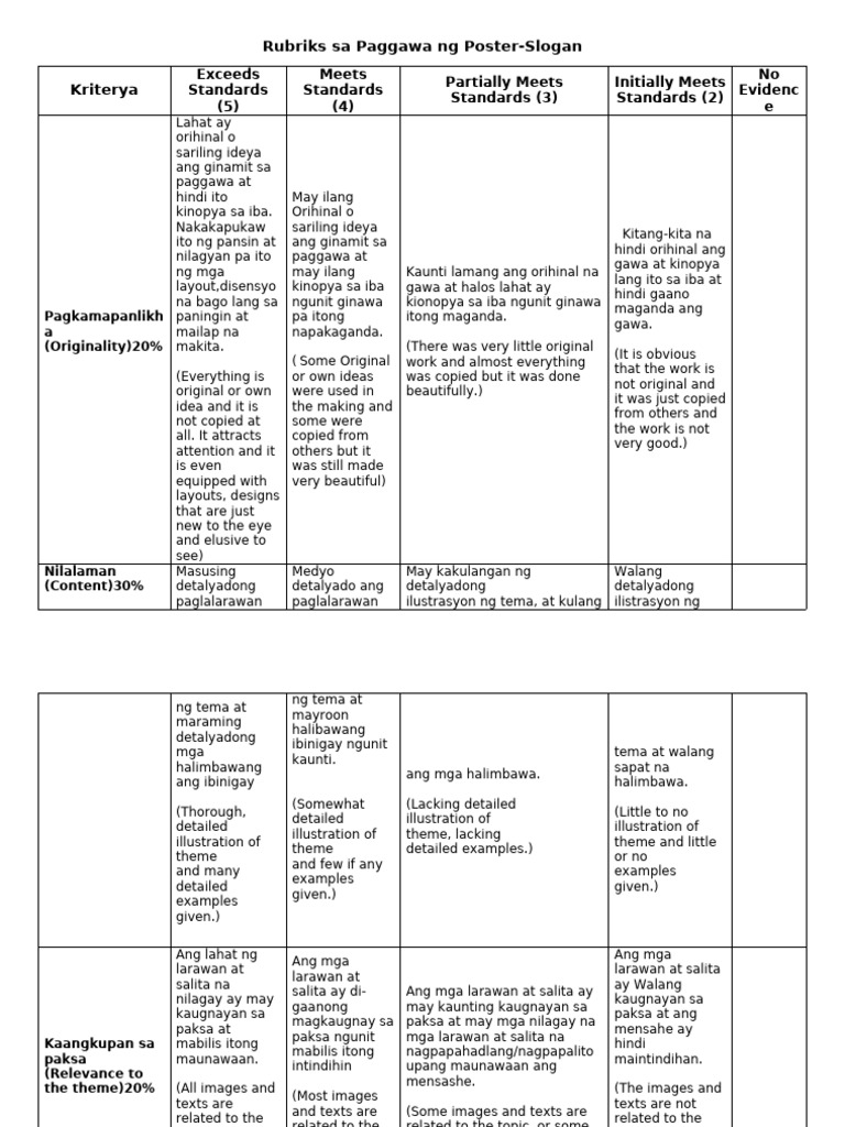 Rubriks Sa Paggawa NG Poster | PDF