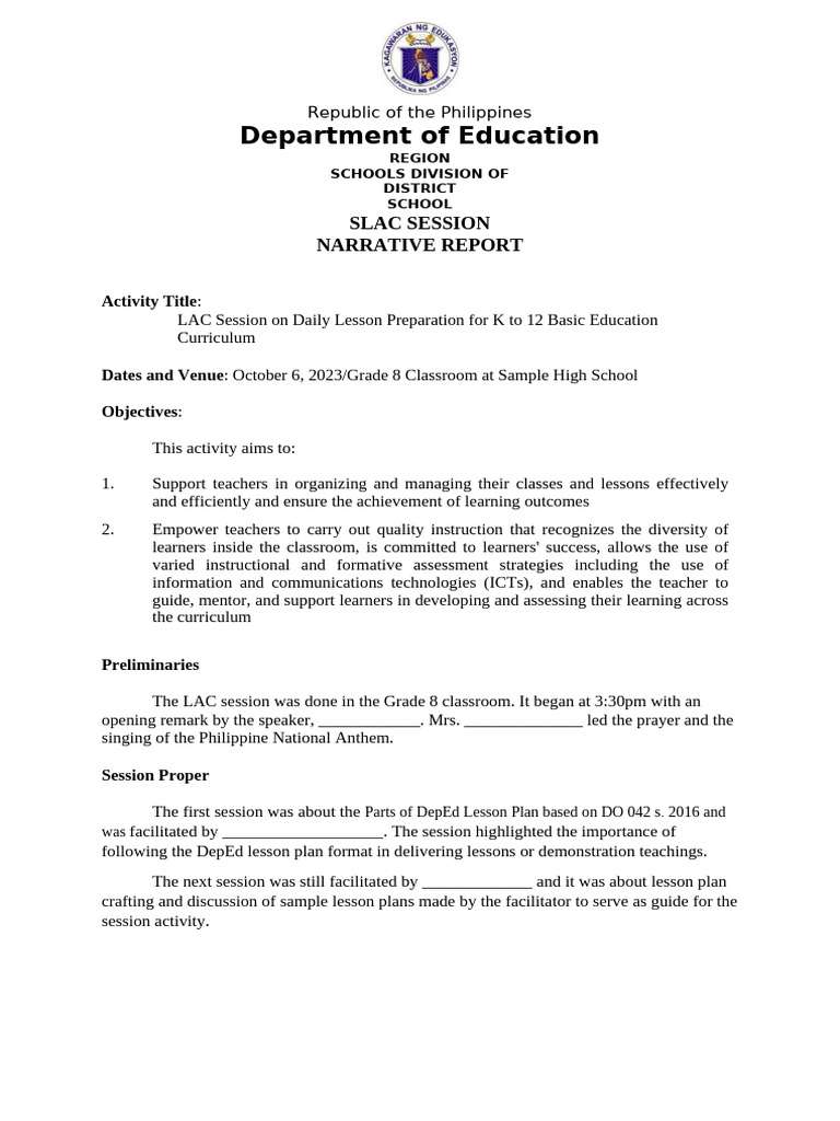 Slac Session Narrative Report | PDF