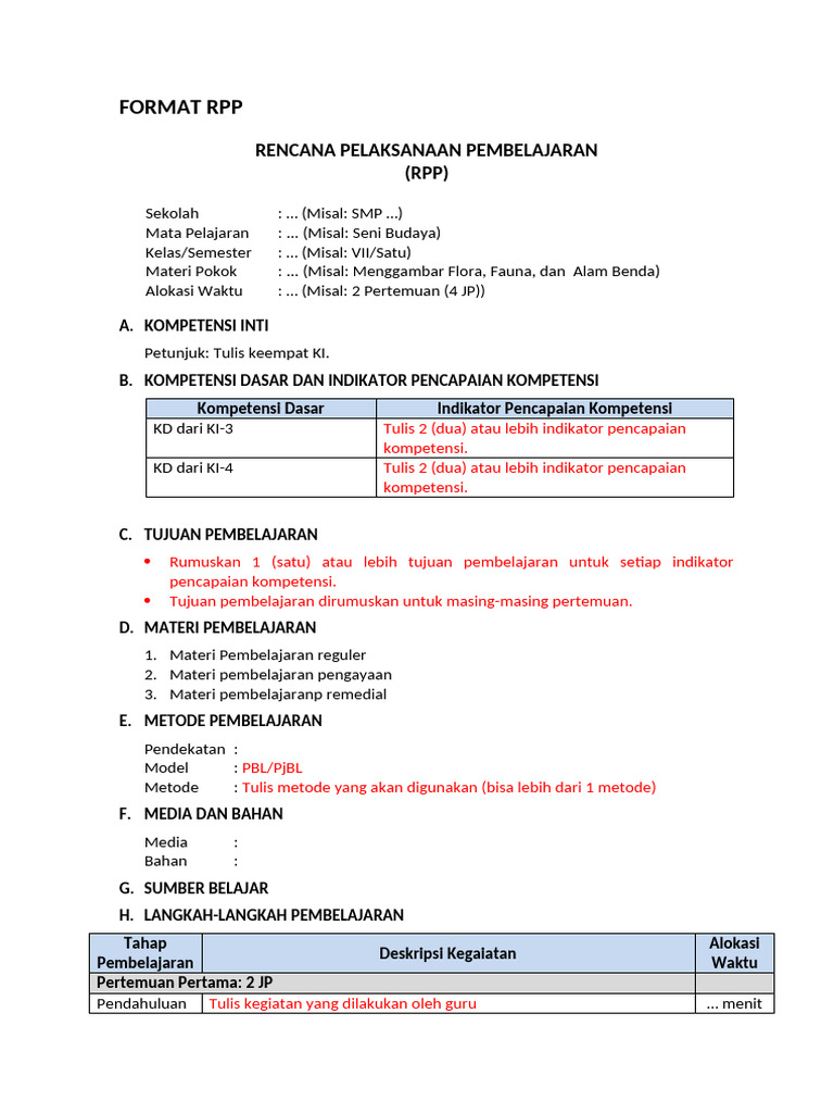 Template RPP KURIKULUM 2013 VERSI REVISI TERBARU 2018 | PDF