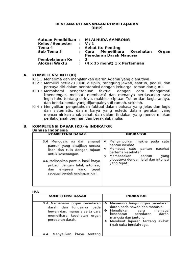 RPP Tema 4 SB 3 PB 2 | PDF
