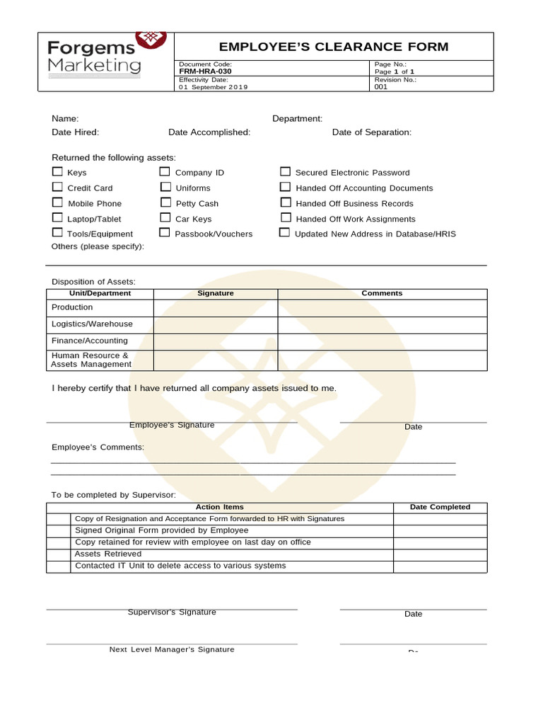 30 Employee's Clearance Form | PDF