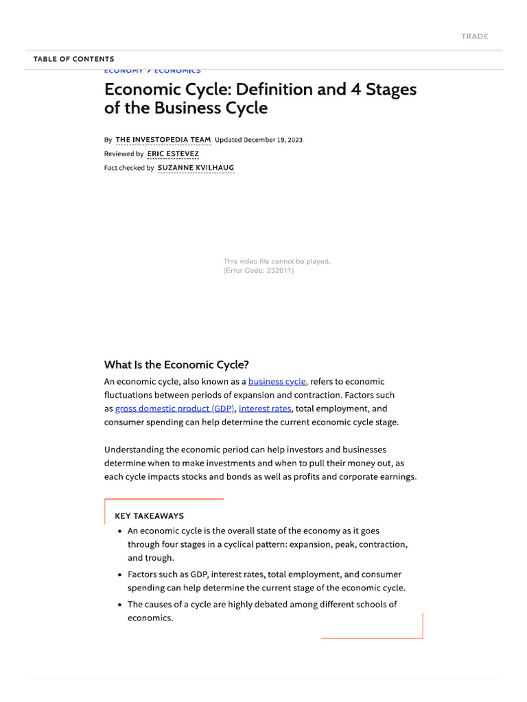 Economic Cycle - Definition and 4 Stages of The Business Cycle | PDF