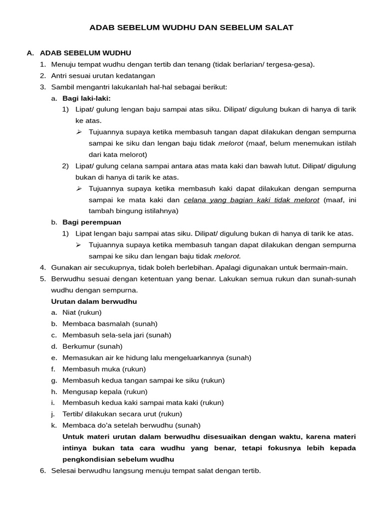 Adab Sebelum Wudhu Dan Sebelum Salat | PDF Adab Sebelum Wudhu Dan Sebelum Salat | PDF