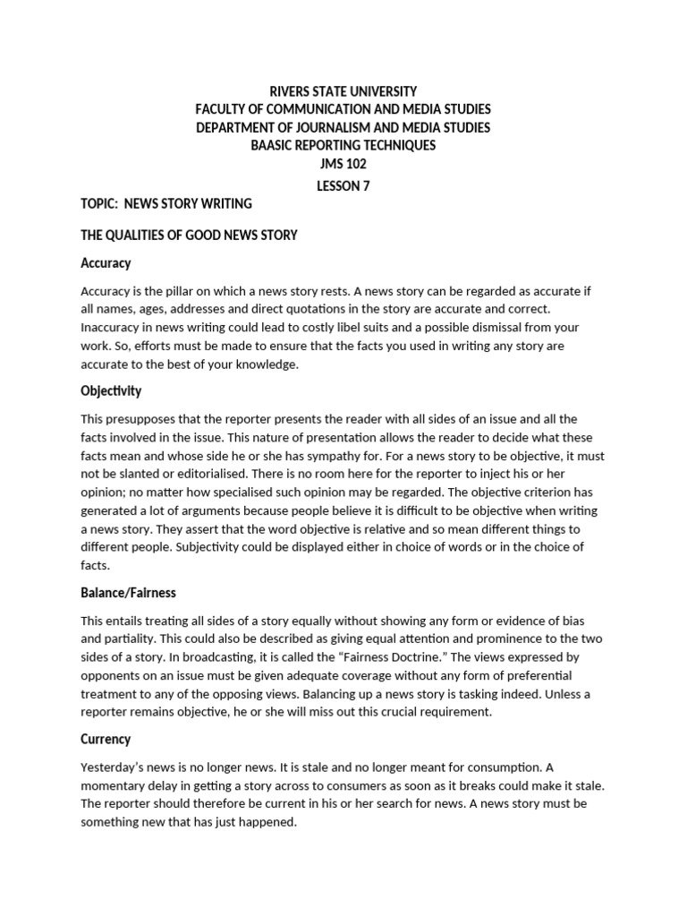 Lesson 7 News Story Writing | PDF
