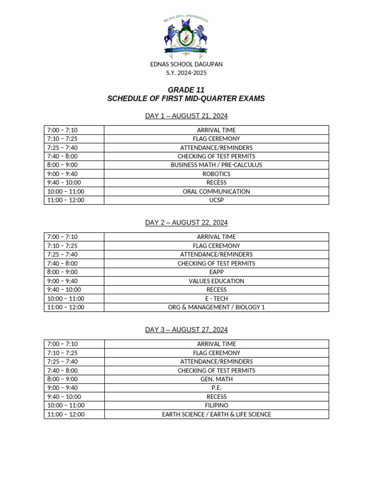 Grade 11 & 12 Exam Schedule | PDF | Science & Mathematics