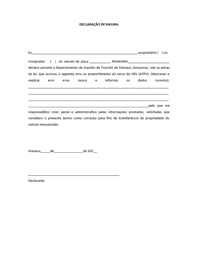 Declaração de Rasura 2020 | PDF