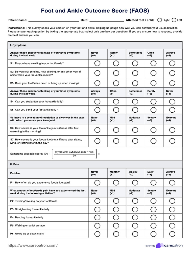 Foot and Ankle Outcome Score | PDF