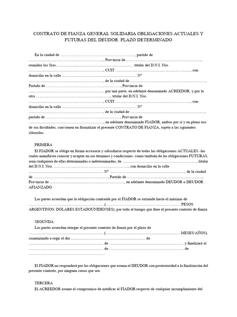Modelo Contrato de Fianza | PDF
