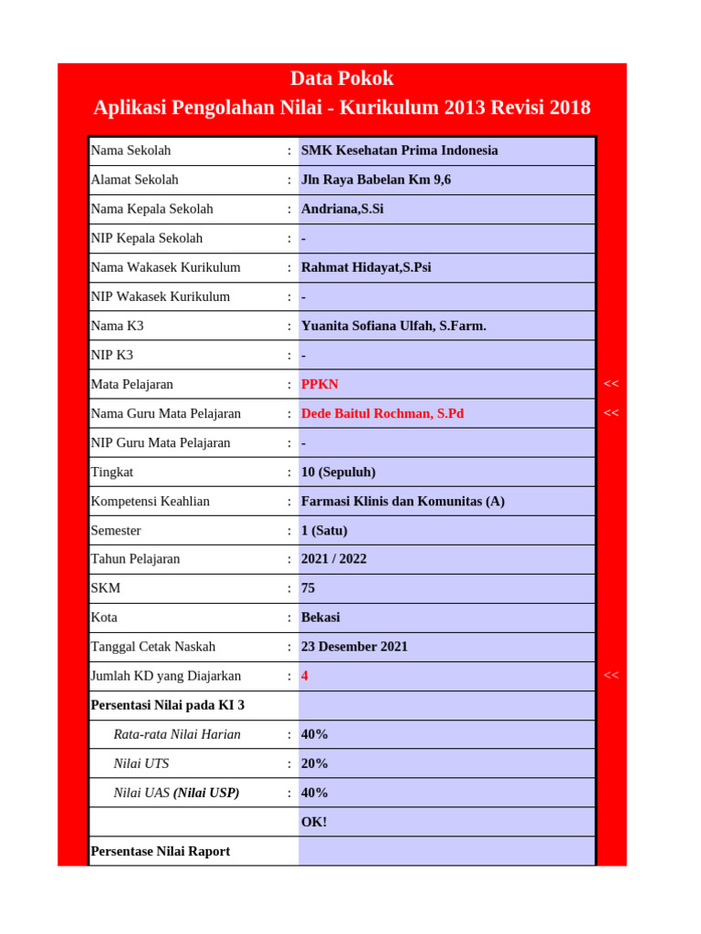 10 FKK (A) - Nilai Rapor Uas 1 PPKN | PDF