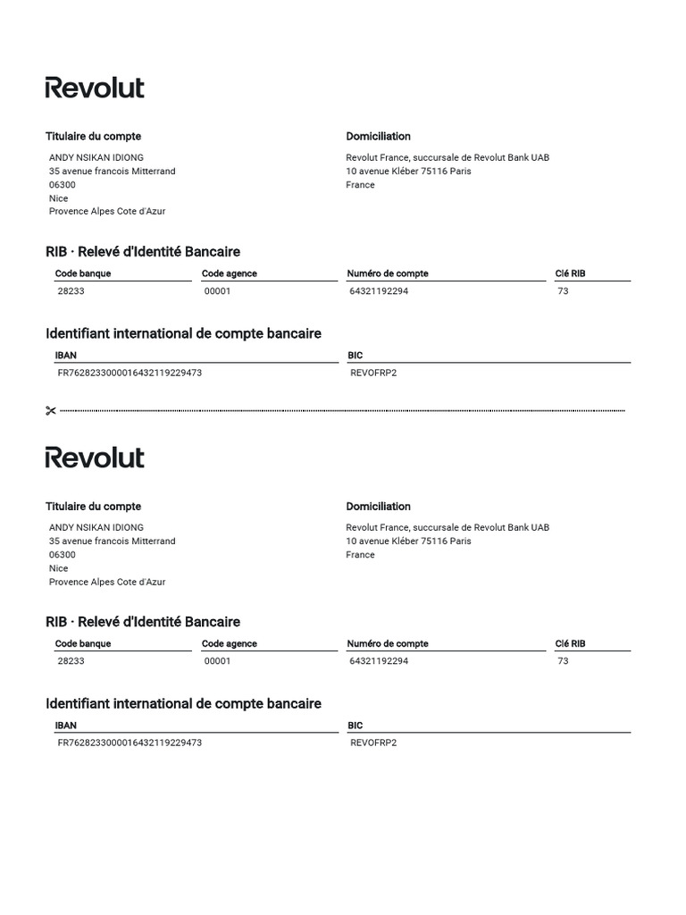 RIB Relevé D'identité Bancaire: Titulaire Du Compte Domiciliation | PDF