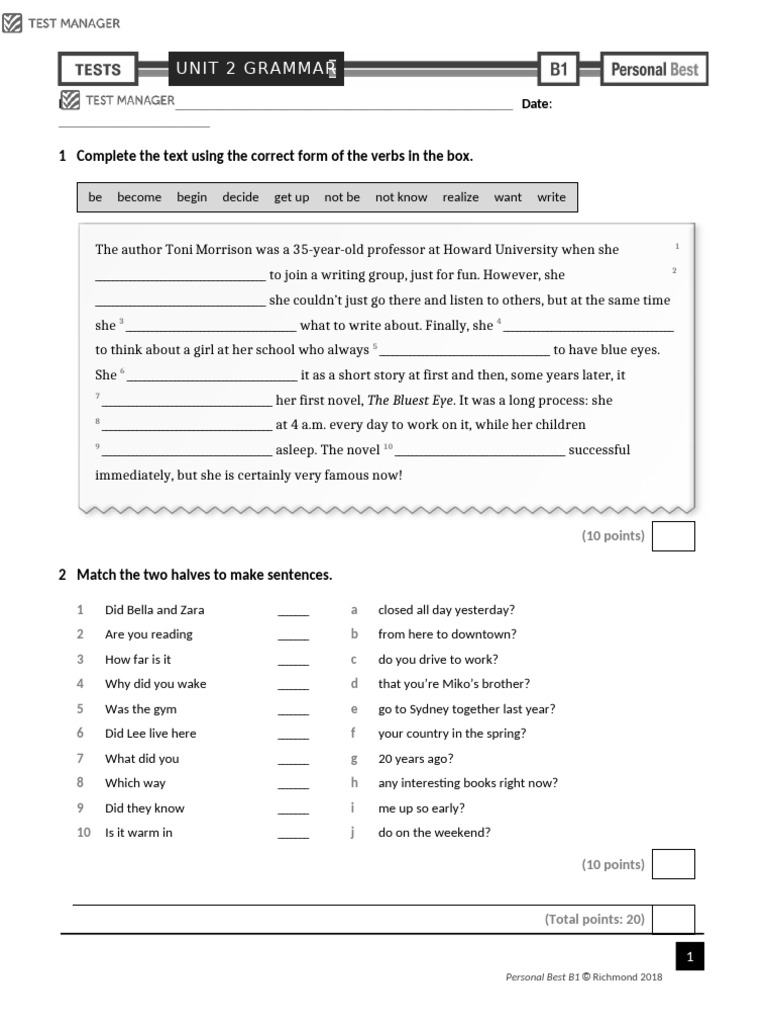 Unit 2 Grammar Test | PDF
