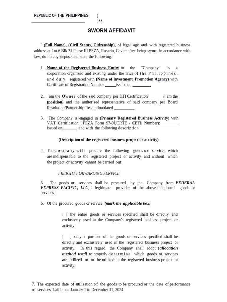 Sworn Affidavit - Word Template | PDF