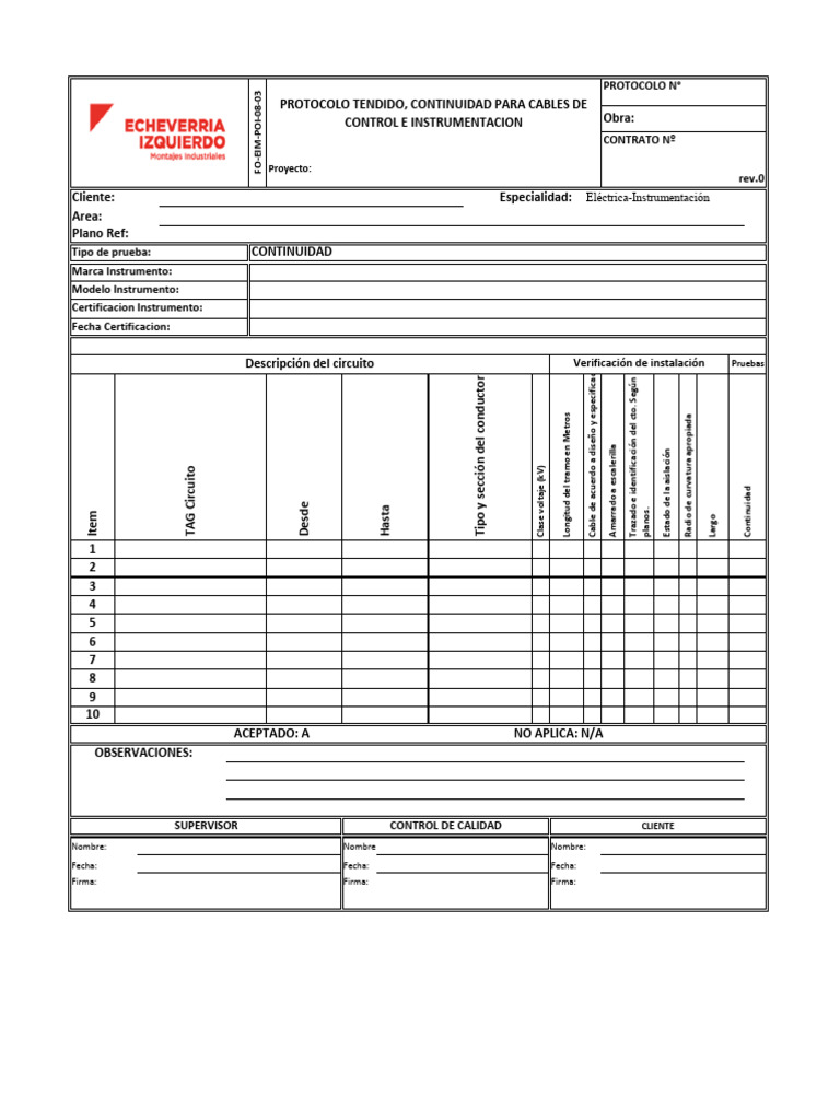FO - EIM-POI-08-03 Cables Control e Instr | PDF