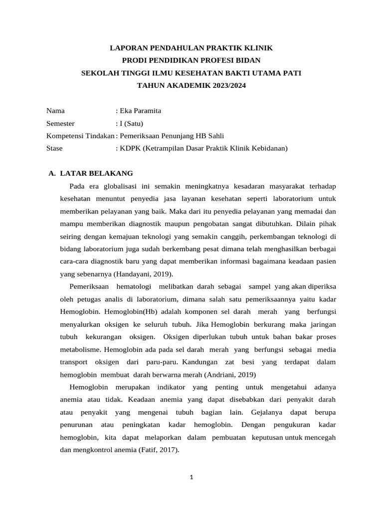 Pemeriksaan Hemoglobin Metode Sahli | PDF | Kesehatan Holistik