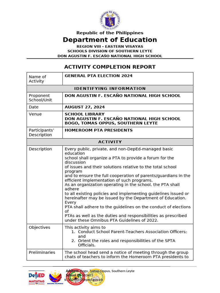 Activity Completion Report Template | PDF