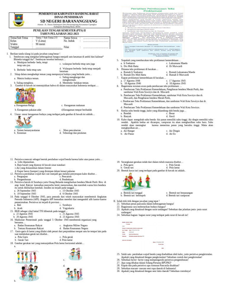 Soal PTS Kelas 5 Tema 7 Sub 2 Dan 3 | PDF