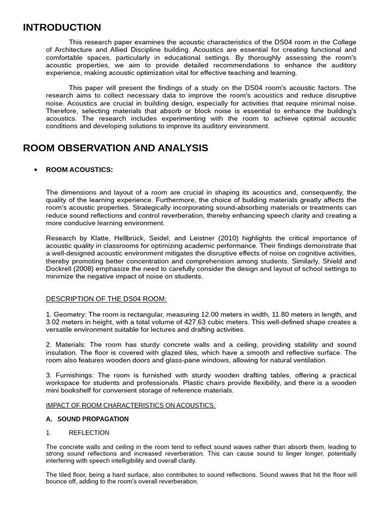 Research No. 01 Exploring The Acoustics of CAAD Building 1 | PDF