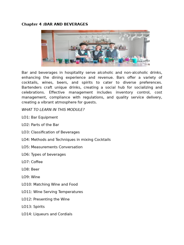 Chapter 4 Bar and Beverages | PDF | Alcoholic Beverages | Cooking, Food ...