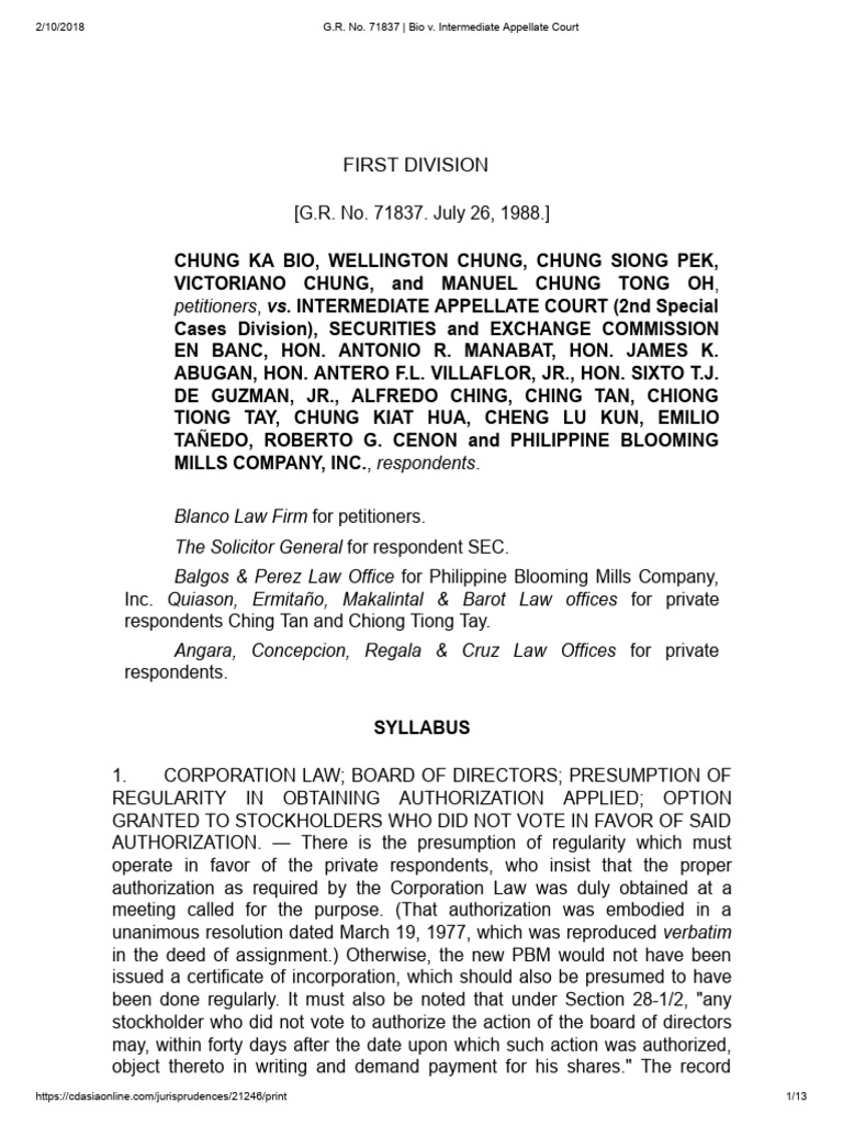 Bio v. Intermediate Appellate Court Case | PDF | Appeal | Corporations