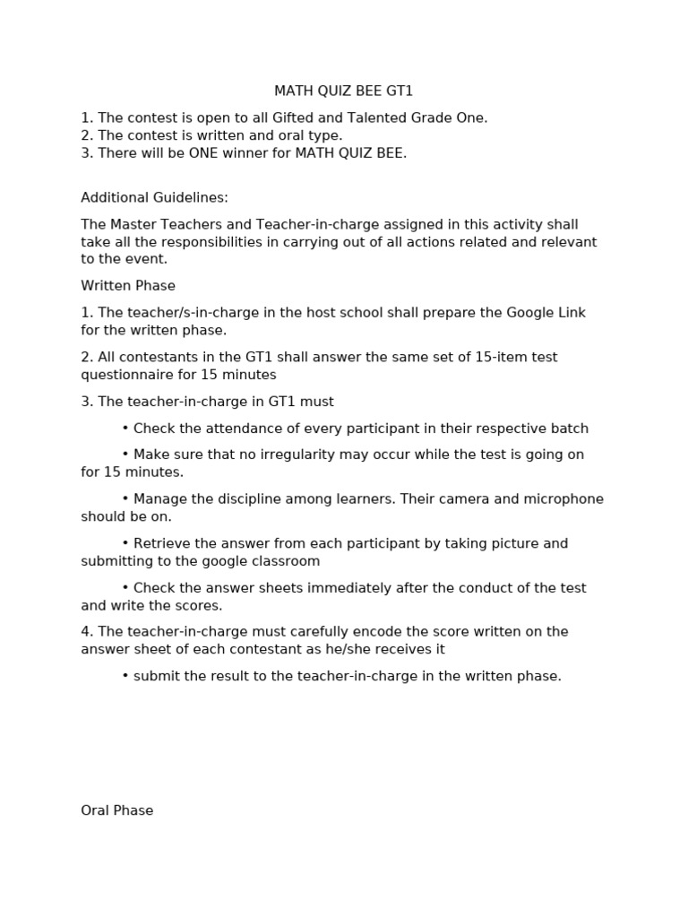 Guidelines, Questions and Answers for QUIZ BEE | PDF