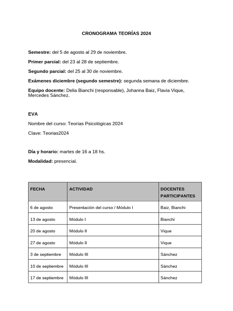 Cronograma Teorías 2024 | PDF