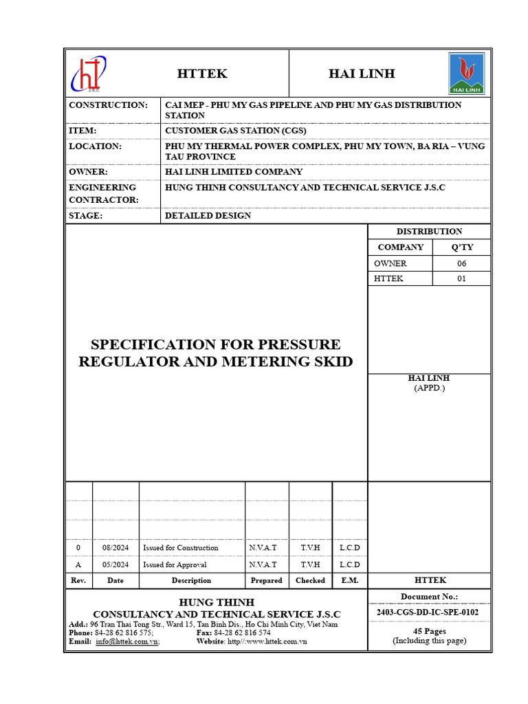 2403 CGS DD IC SPE 0102 - Spec For PRU & Metering Skid | PDF | Valve ...