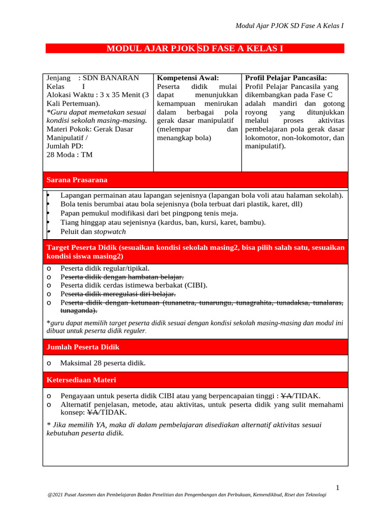 0.3 PJOK_SD_FASE A KELAS I_03 POLA GERAK DASAR MANIPULATIF | PDF