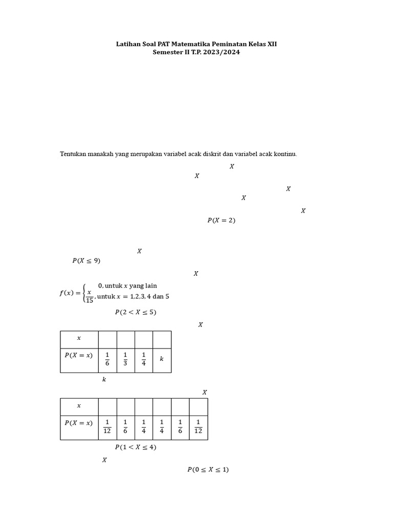 Latihan Soal PAT Matematika Peminatan Kelas XII | PDF