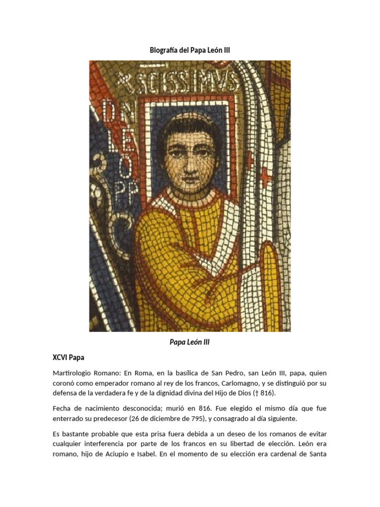 Biografía del Papa León III y su legado | PDF | Carlomagno | imperio ...