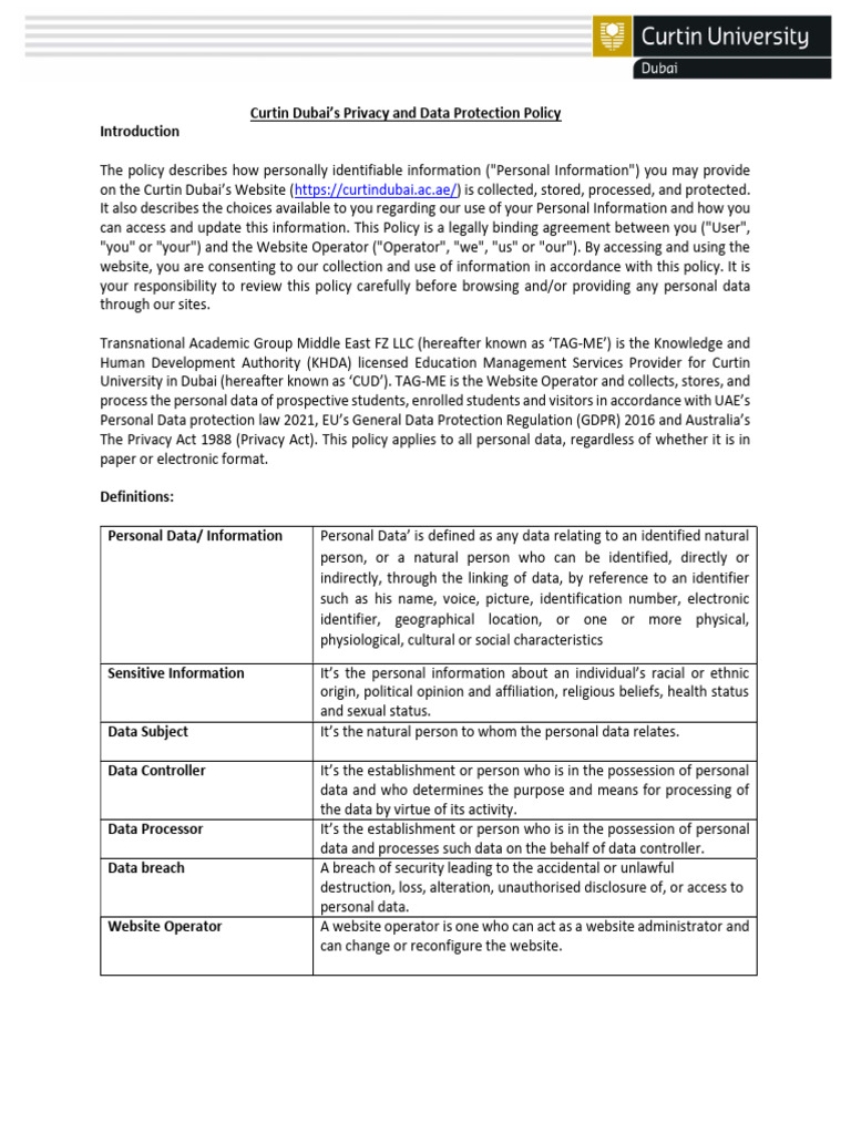 Curtin-Dubai-Privacy-and-Data-Protection-Policy | PDF