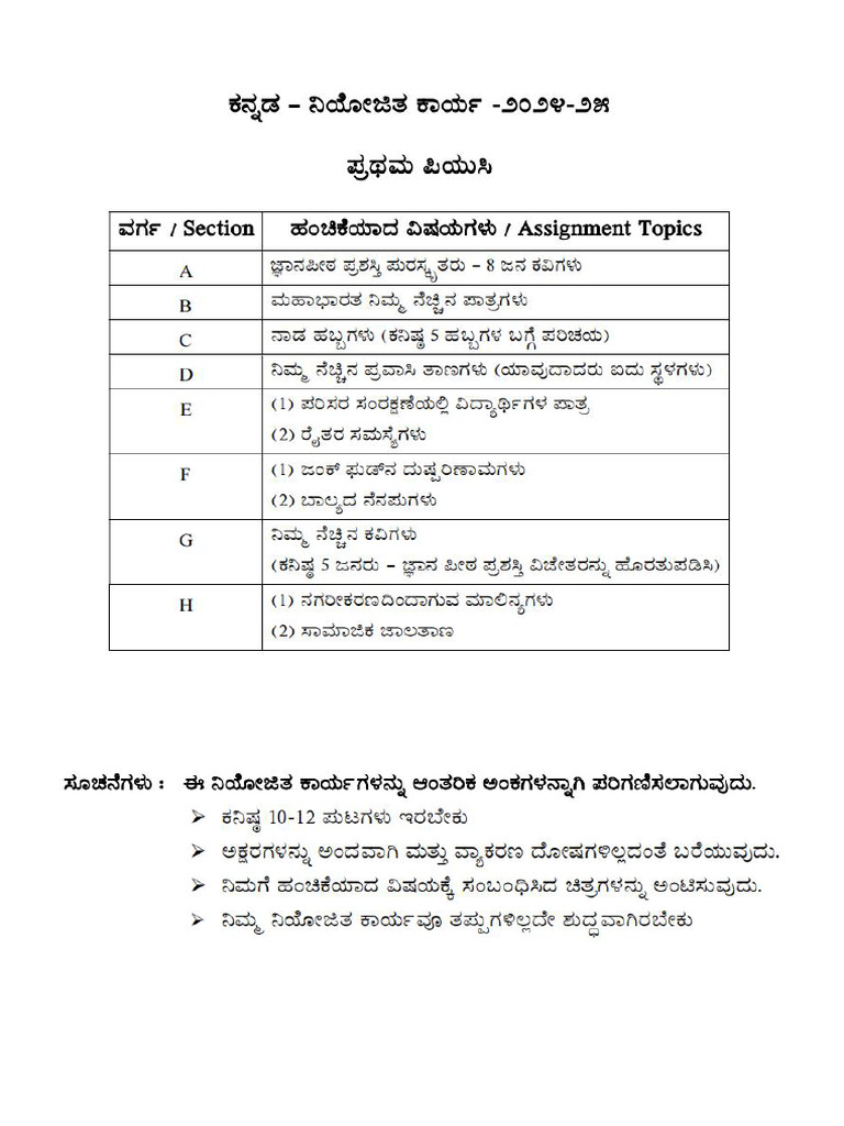 1st Year Assignment Topics | PDF