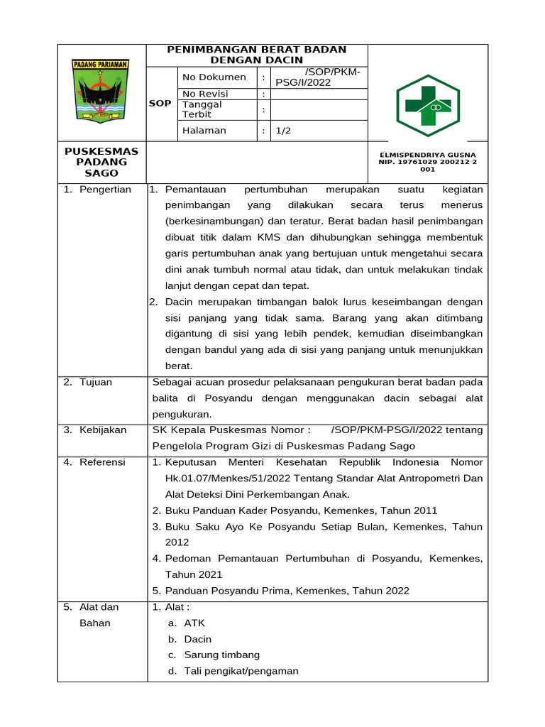 Sop Penimbangan BB Dengan Dacin | PDF