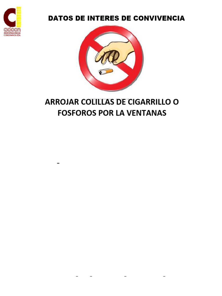 Carta ADCON Arrogar Colillas de Cigarrillo o Fosforos Por Ventanas | PDF