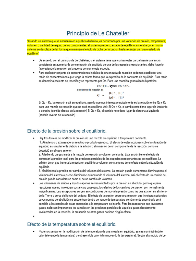 Principio de Le Chatelier | PDF