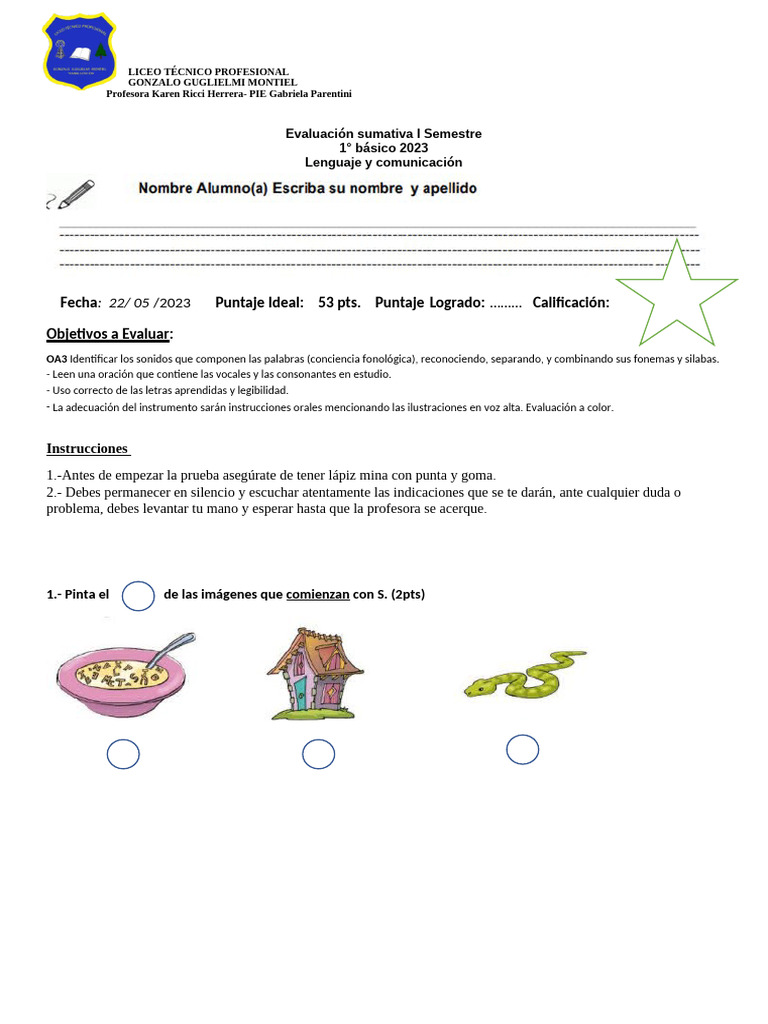 Prueba Lenguaje P-S | PDF