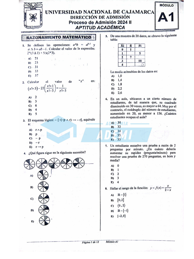 Módulo A1 - Admisión Unc 2024-II | PDF