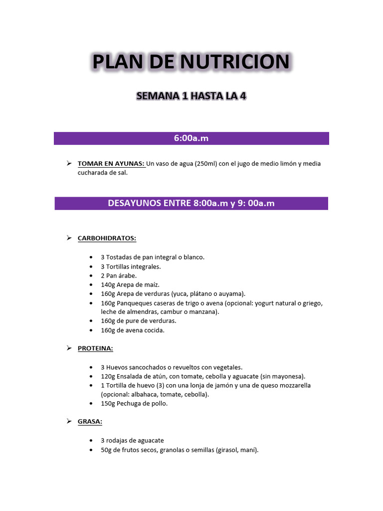 Plan de alimentacion yetzabeth | PDF