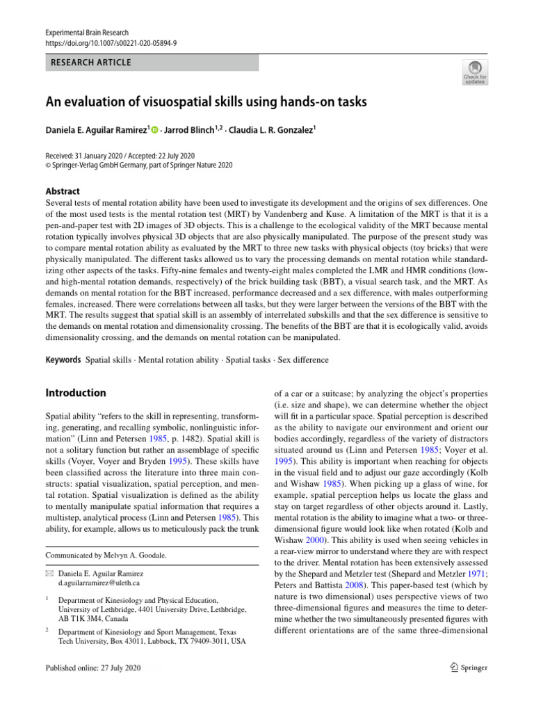 An evaluation of visuospatial skills using hands‑on tasks | PDF