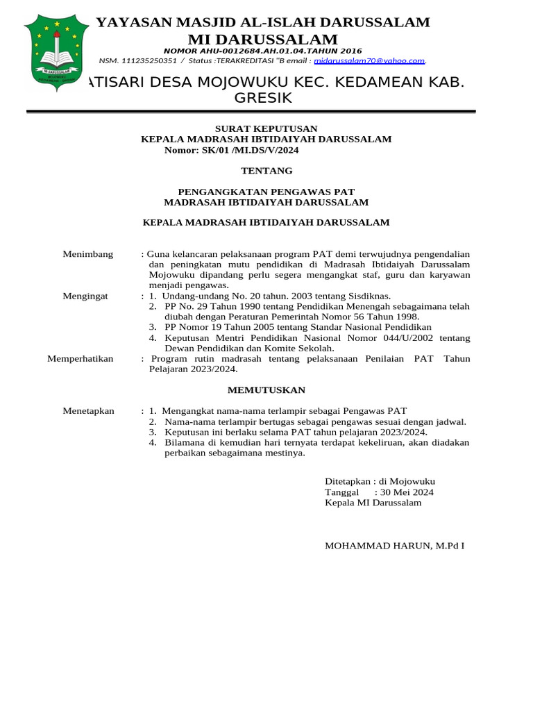 SK Pengawas PAT | PDF