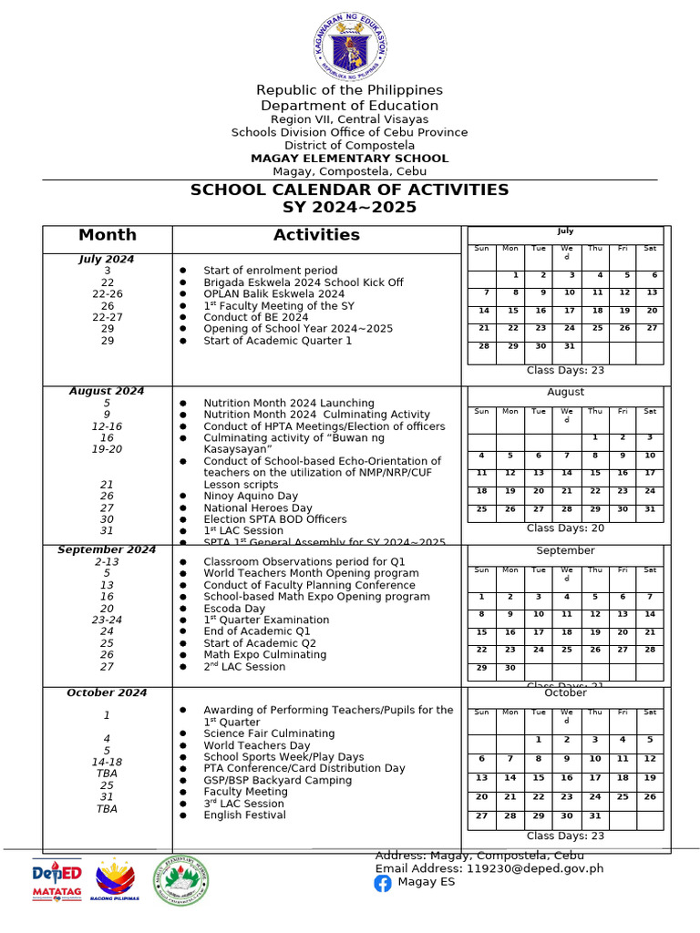 Magay ES - School Calendar | PDF