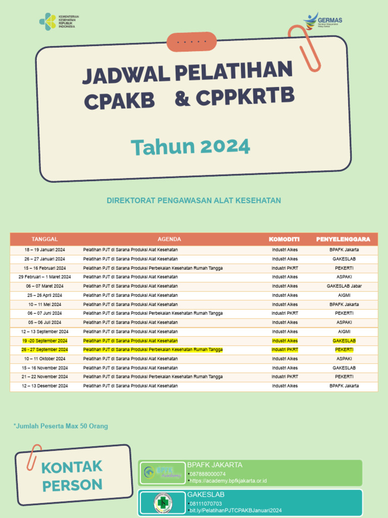 New Update Jadwal Pelatihan PJT 2024 | PDF