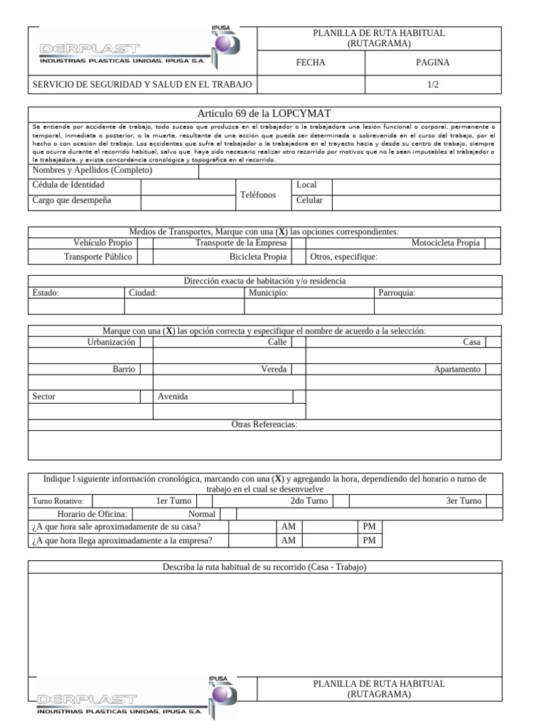 PLANILLA DE RUTA HABITUAL PDF